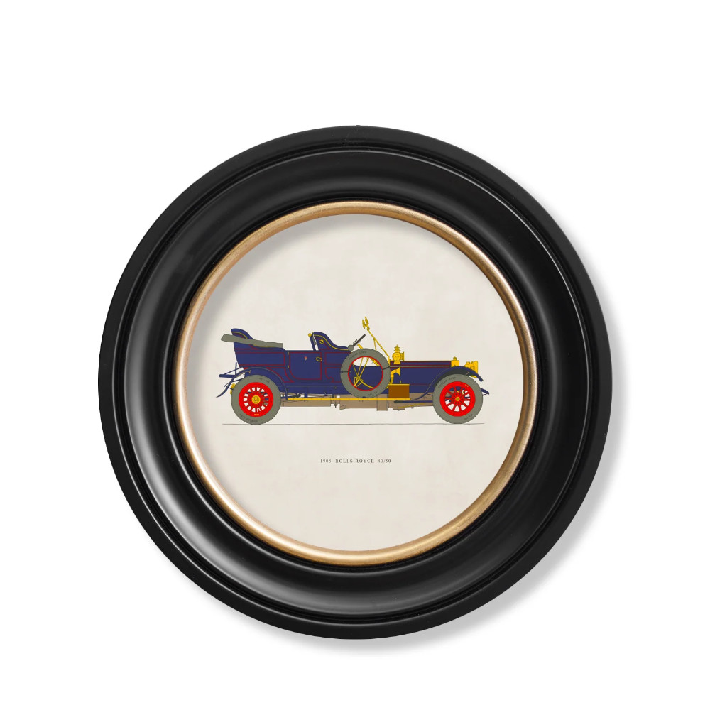 Vintage Car Print 1908 Rolls Royce 40-50 Round Frame • The British Emporium