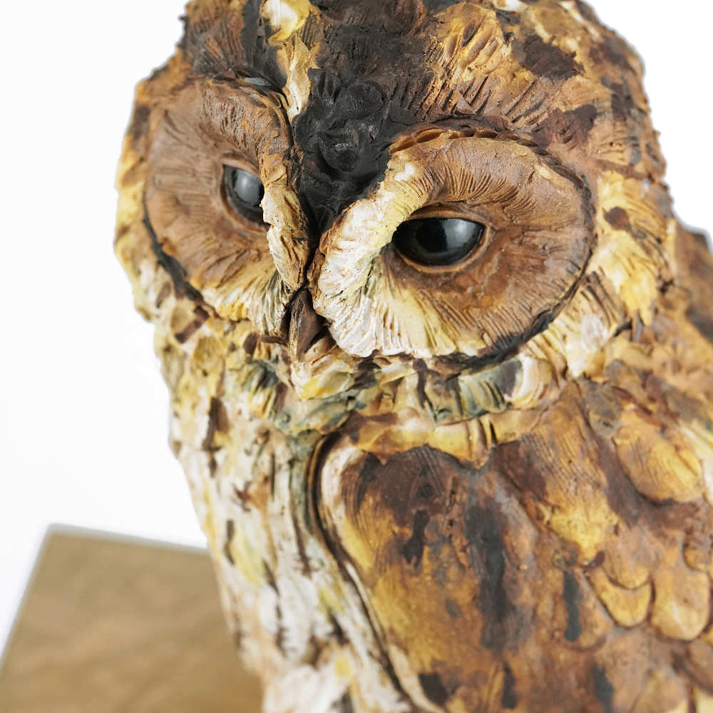 Karen Fawcett Tawny Owl Ceramic Sculpture On Wooden Block • The British ...