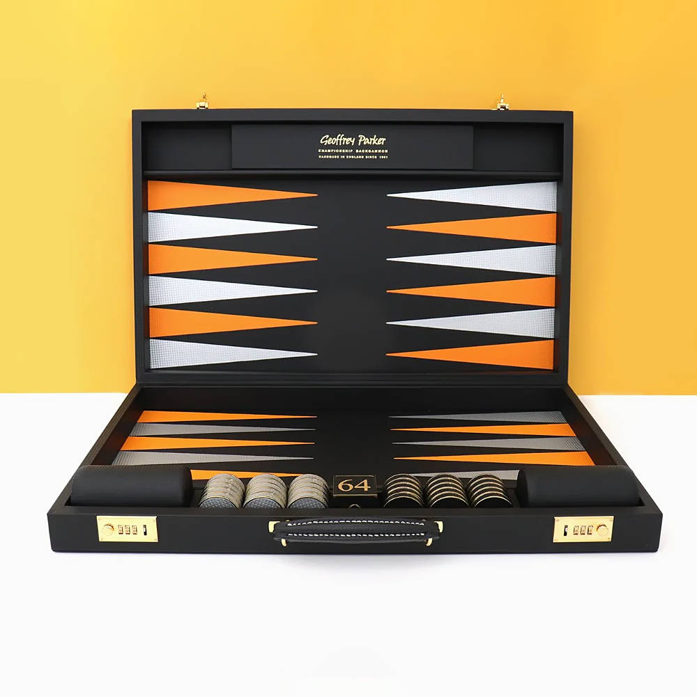 Geoffrey Parker Carbon Fibre Tournament Backgammon Set Orange • The ...