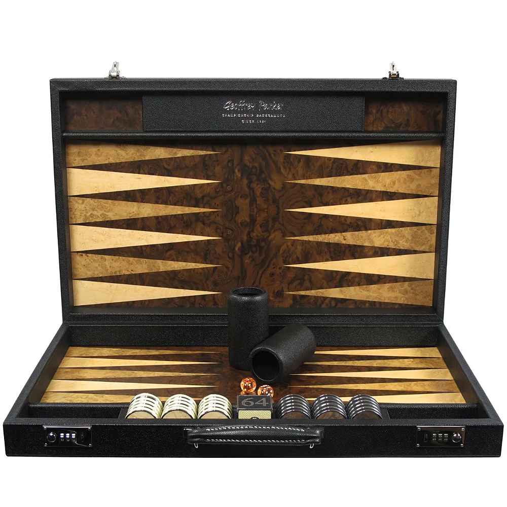 Geoffrey Parker Burr Walnut Wooden Backgammon Board Tournament Size ...