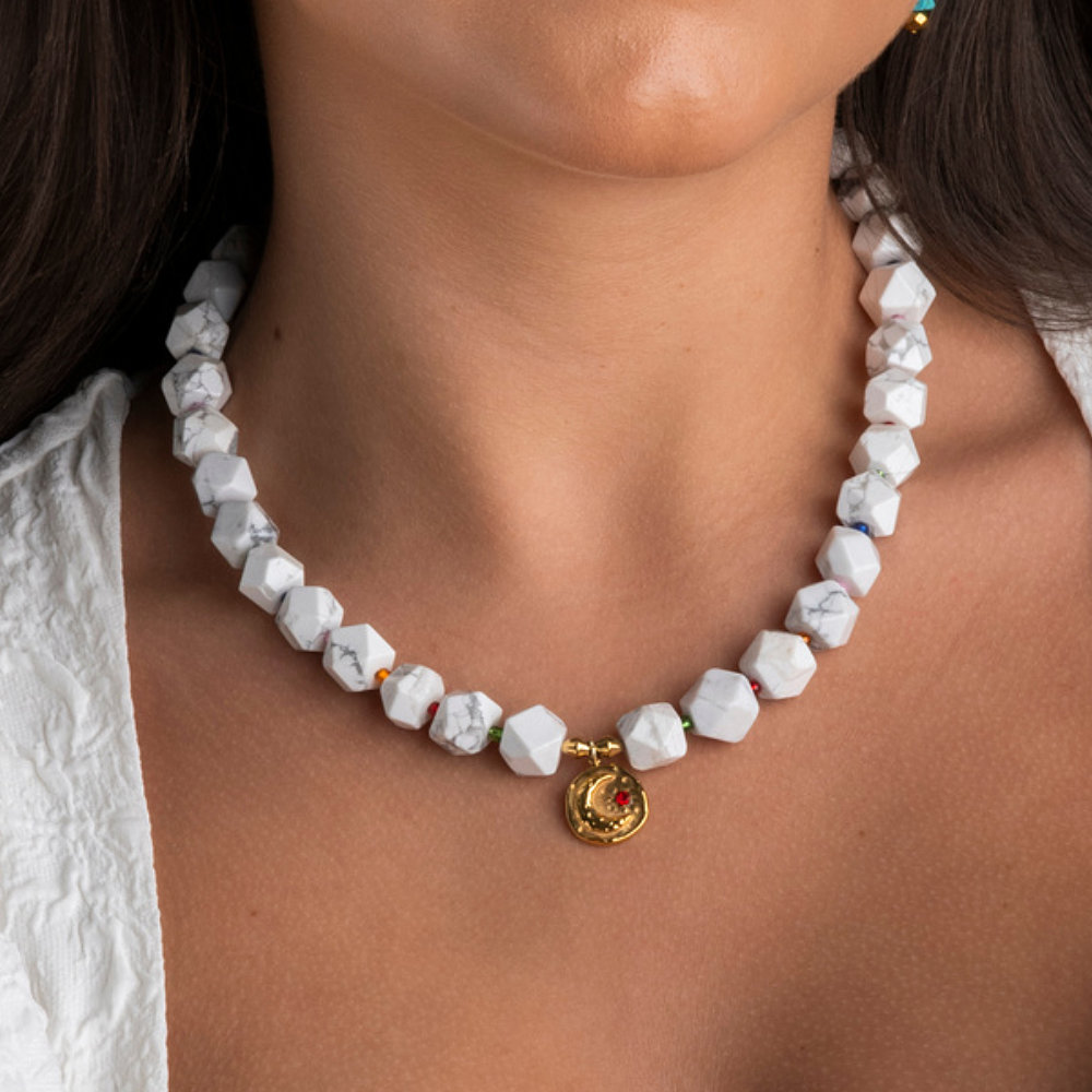 Arran Bay Ada Semi Precious Necklace With Moon & Star Pendant • The ...